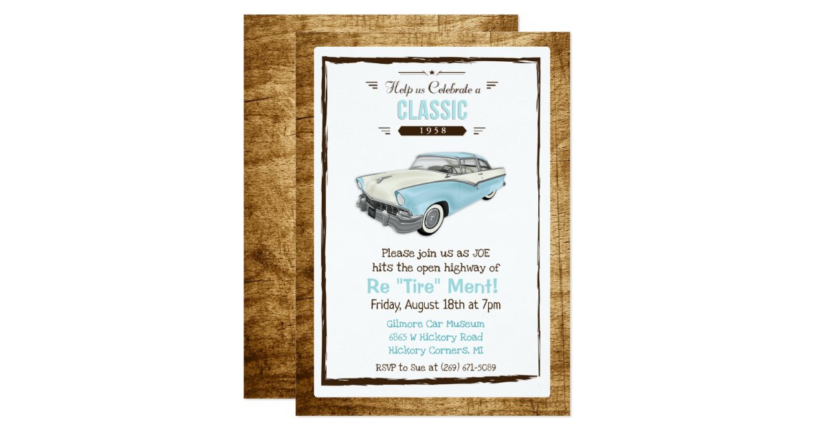 Classic Car Retro Retirement Invitation | Zazzle.com