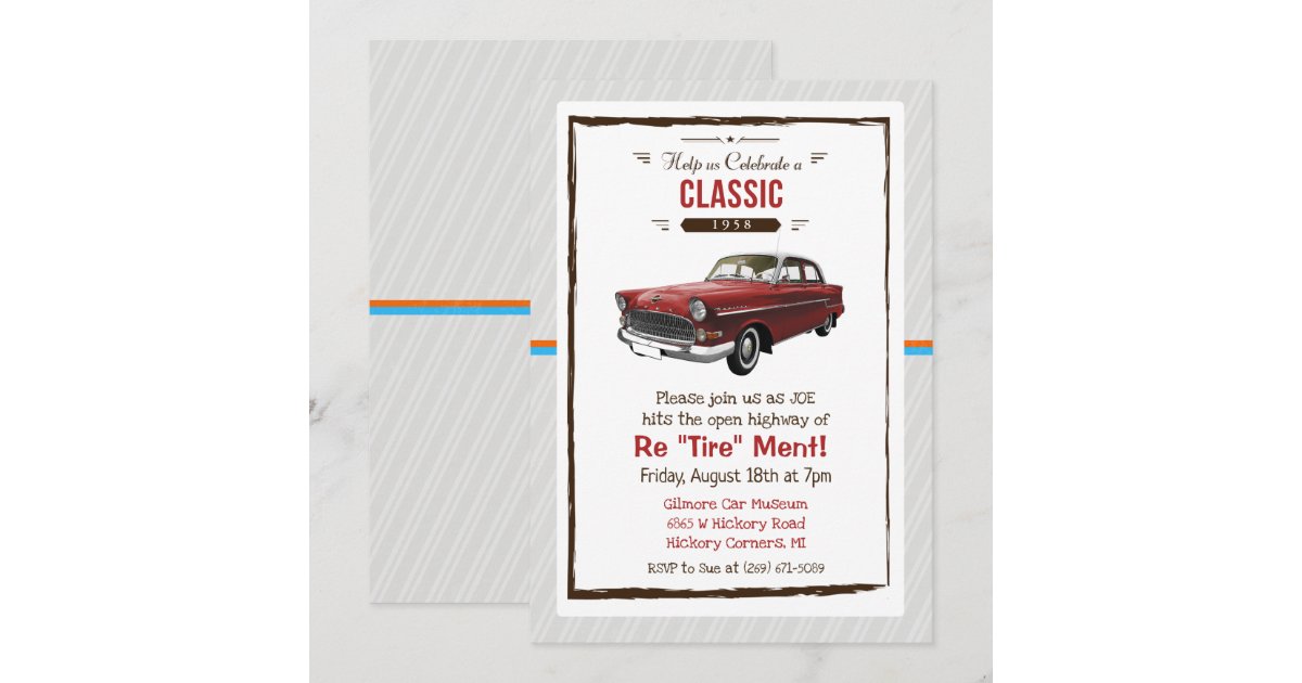 Classic Car Retro Retirement Invitation | Zazzle