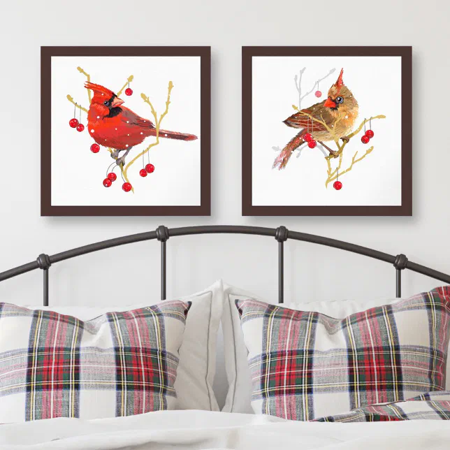 Classic Cardinal Illustrations Wall Art Sets | Zazzle