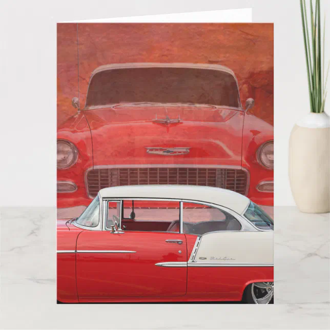 Classic Cars Chevy Bel Air Dodge Red White Vintage Card | Zazzle
