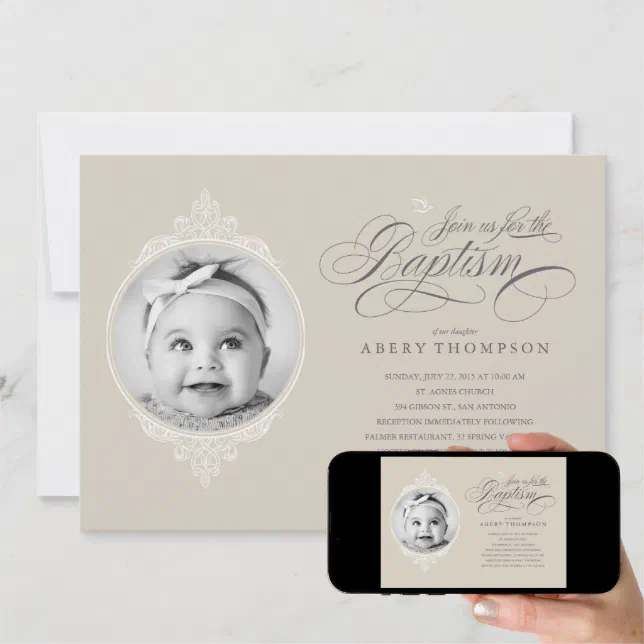 Classic Catholic Baptism Photo Invitations | Zazzle