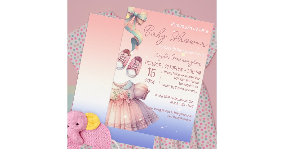 Classic Charming Pastel Pink Girl Baby Shower Invitation | Zazzle