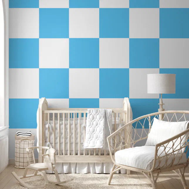 [Classic Checkerboard] Blue and White 12" Squares Wallpaper | Zazzle