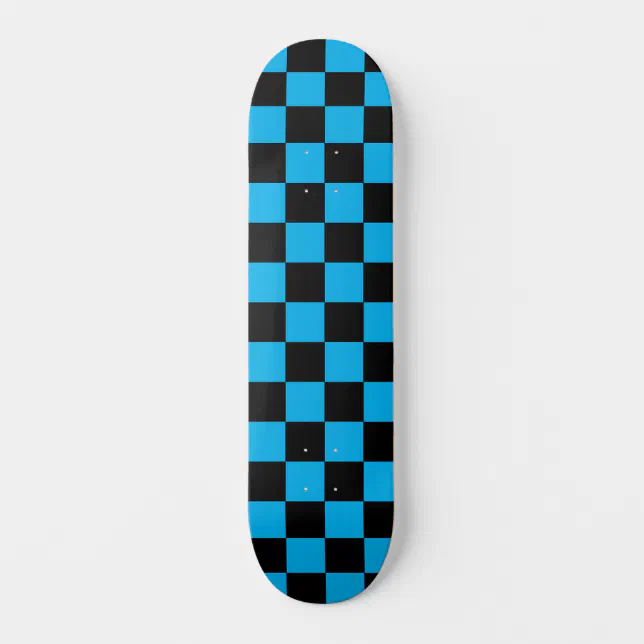 Classic Checkered (chequered) Sky Blue and Black Skateboard | Zazzle