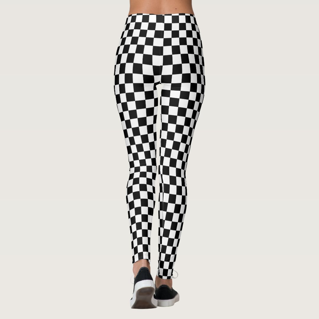 Classic Checkered Racing Flag Check Black White Leggings | Zazzle