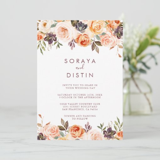 Classic Chic Boho Floral Back & Front Wedding Invitation | Zazzle