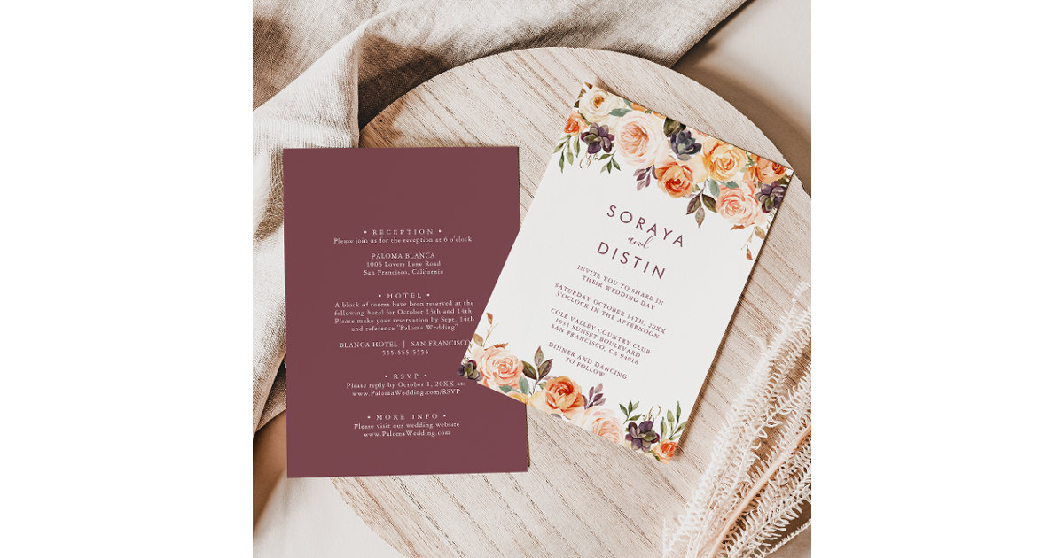 Classic Chic Boho Floral Back & Front Wedding Invitation | Zazzle