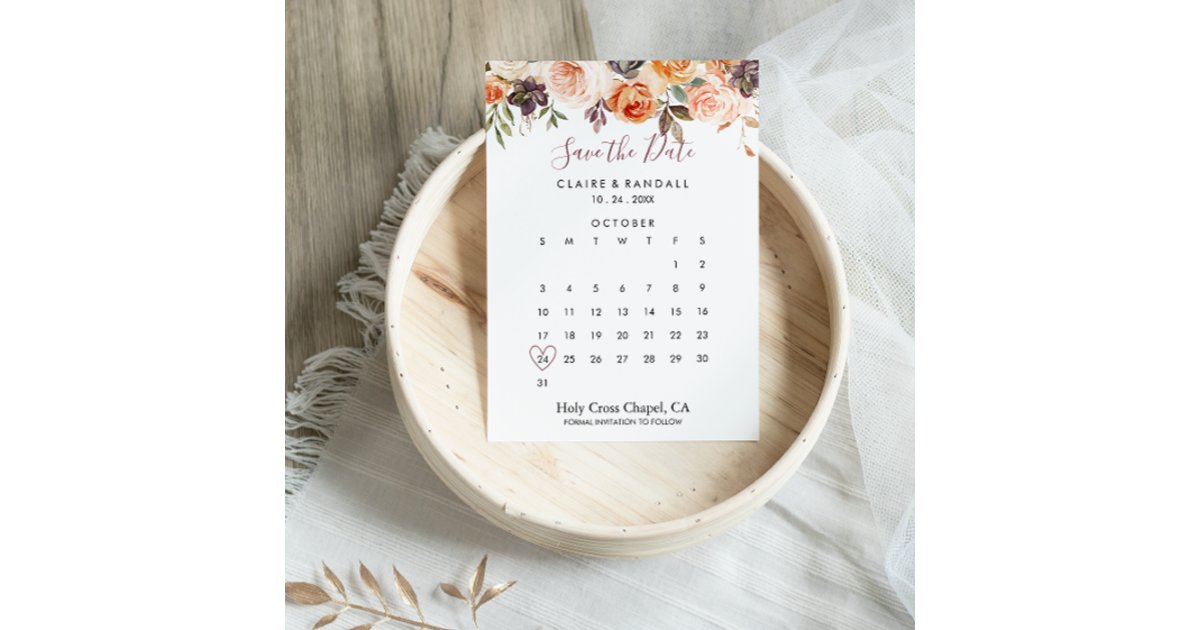 Classic Chic Boho Floral Save the Date Calendar | Zazzle