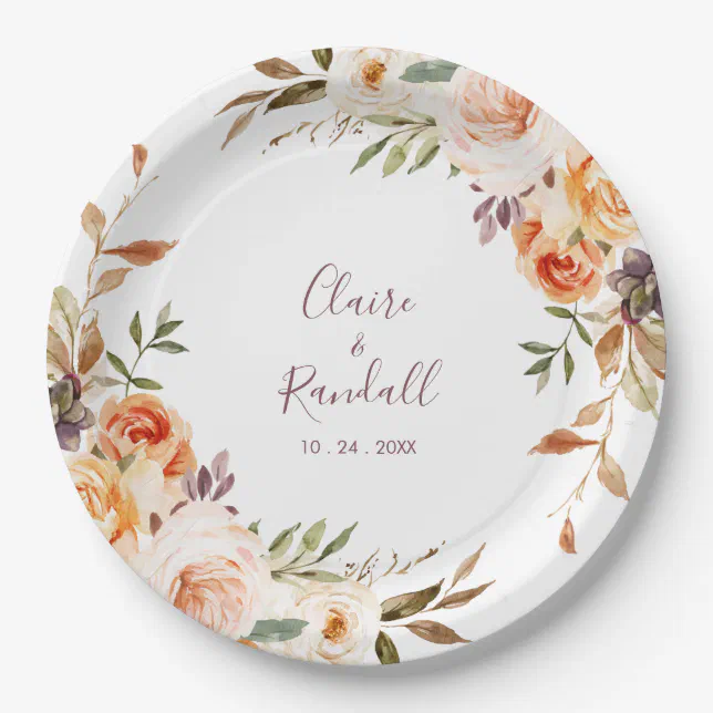 Classic Chic Boho Floral Wedding Paper Plates | Zazzle
