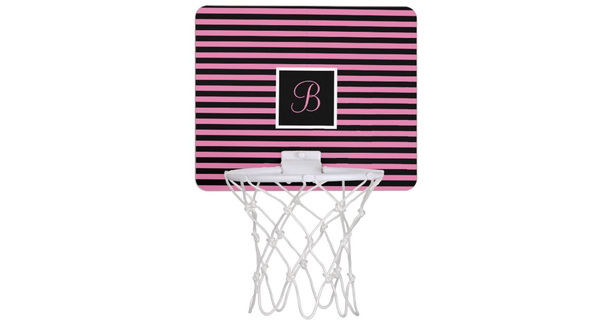 Classic Chic Cute Initial Pink and Black Striped Mini Basketball Hoop ...