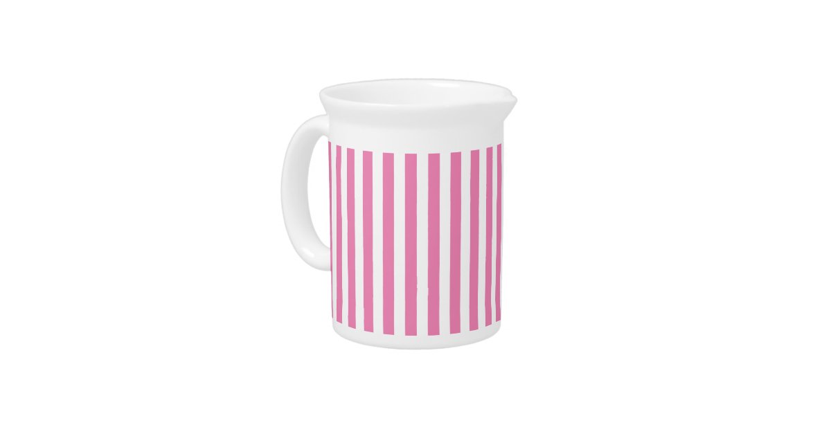 Classic Chic Cute Pink and White Vertical Striped Beverage Pitcher | Zazzle
