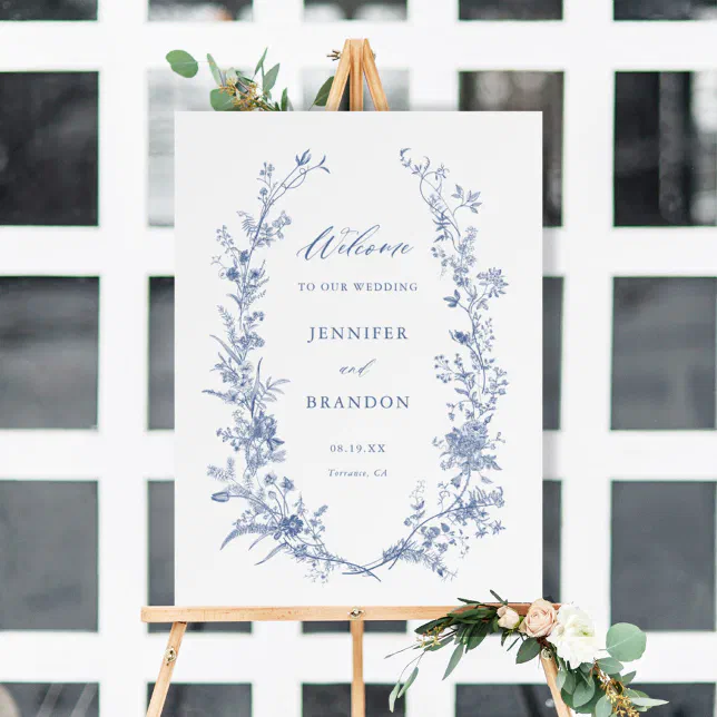 Classic Chinoiserie Blue Floral Wedding Welcome Foam Board | Zazzle