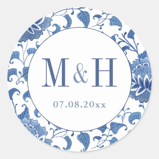 Classic Chinoiserie Monogram Wedding Favor Classic Round Sticker | Zazzle