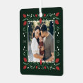 Classic Christmas Floral Frame Photo Metal Ornament | Zazzle