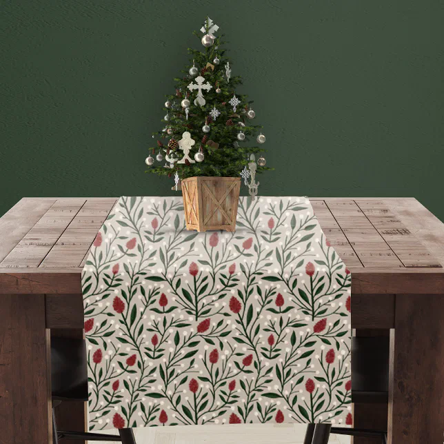 Classic Christmas Floral Pattern Rustic Short Table Runner | Zazzle