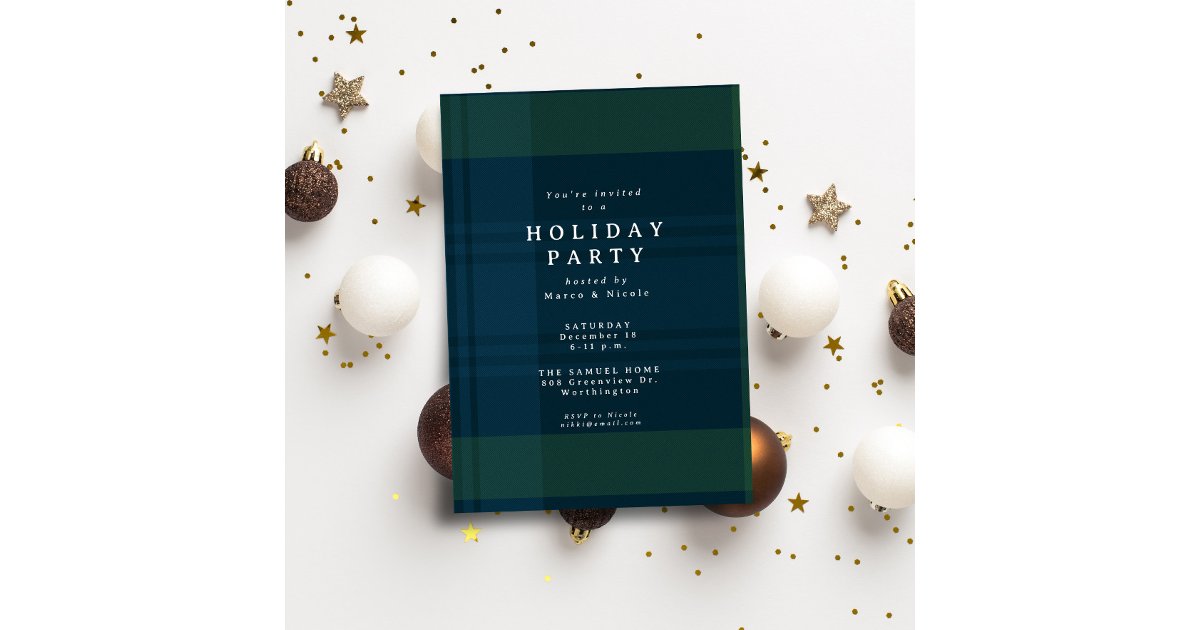Classic Christmas plaid simple holiday party Invitation | Zazzle