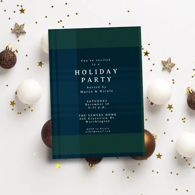 Classic Christmas plaid simple holiday party Invitation | Zazzle