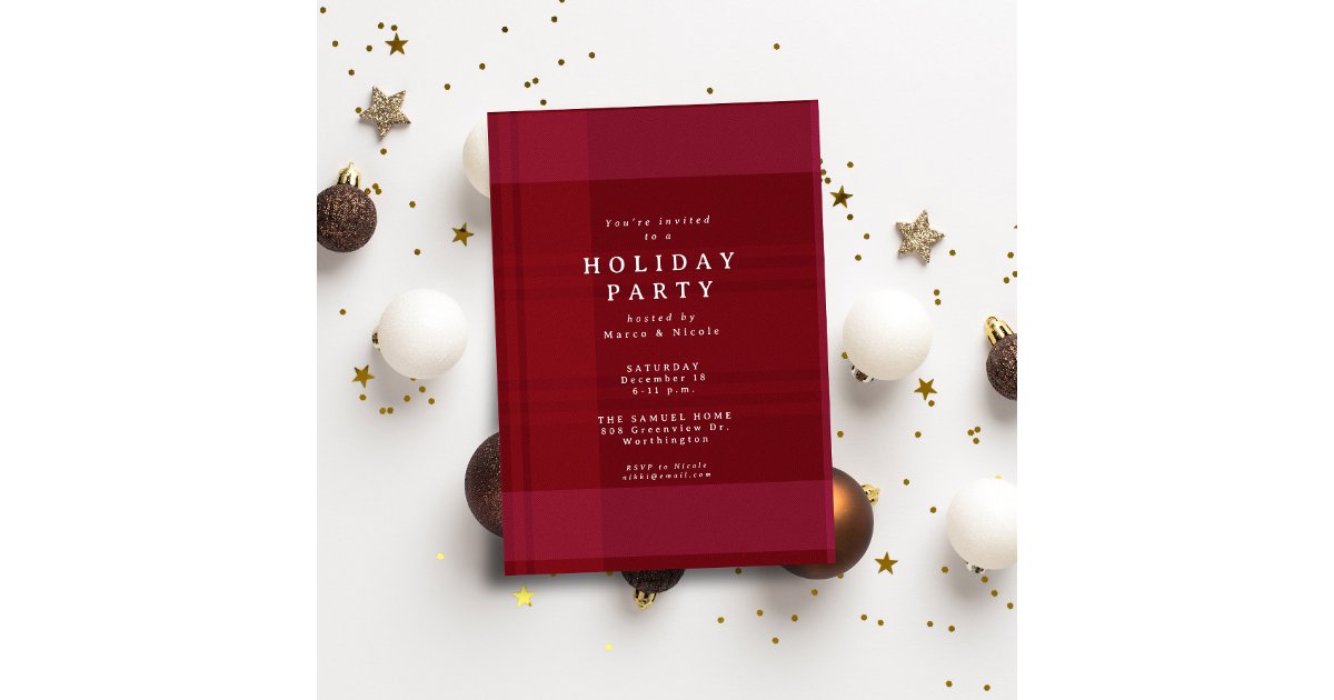 Classic Christmas plaid simple red holiday party Invitation | Zazzle