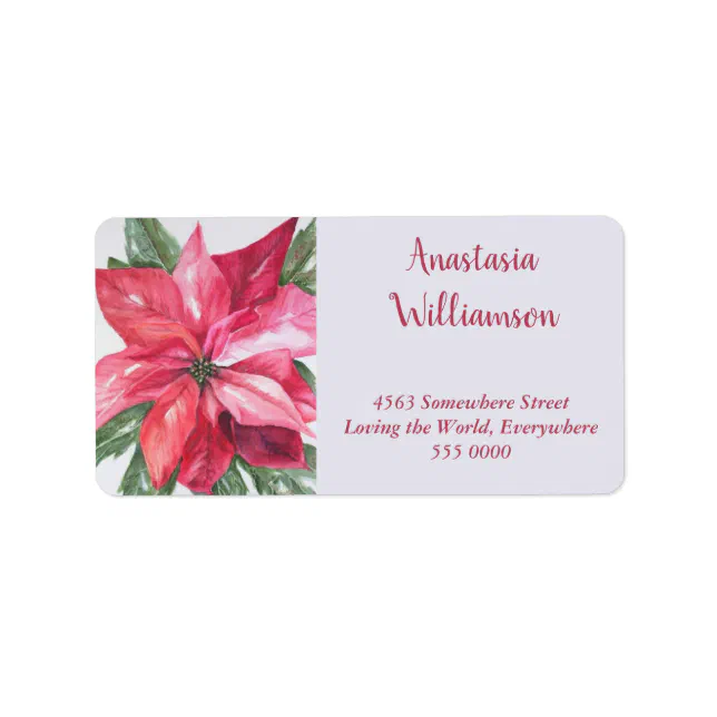 CLASSIC CHRISTMAS POINSETTIA FLOWER ADDRESS LABEL | Zazzle