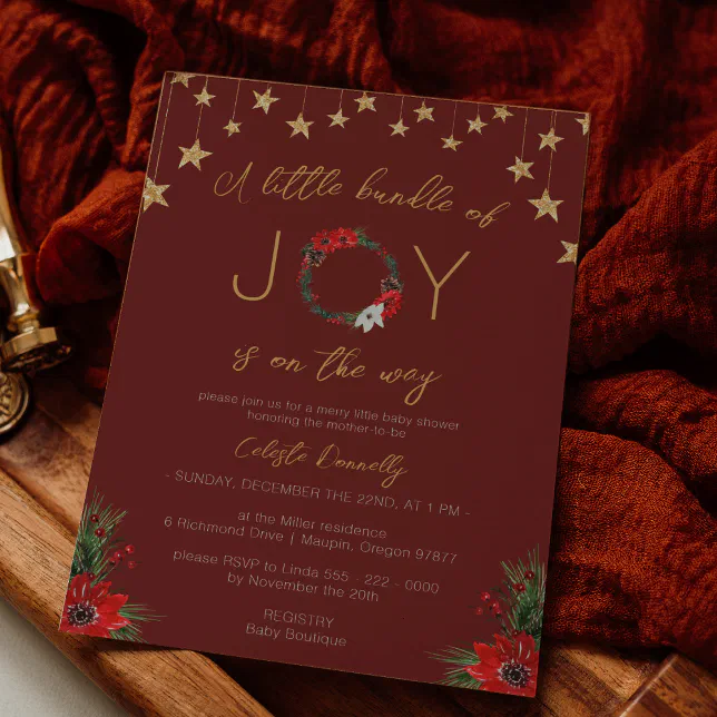 Classic Christmas Red Bundle Of Joy Baby Shower Invitation | Zazzle