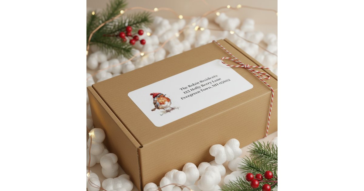 Classic Christmas Robin, custom Label | Zazzle