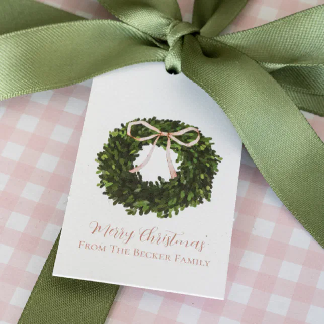 Classic Christmas Wreath Gift Tags - Customizable | Zazzle
