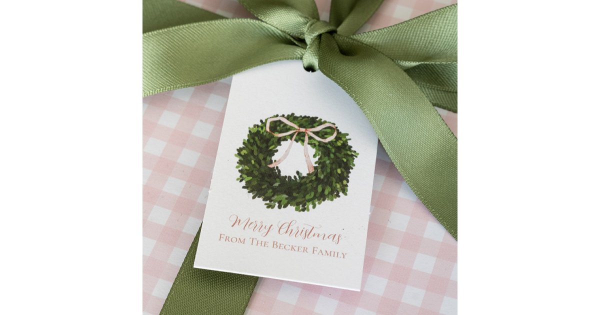 Classic Christmas Wreath Gift Tags - Customizable | Zazzle