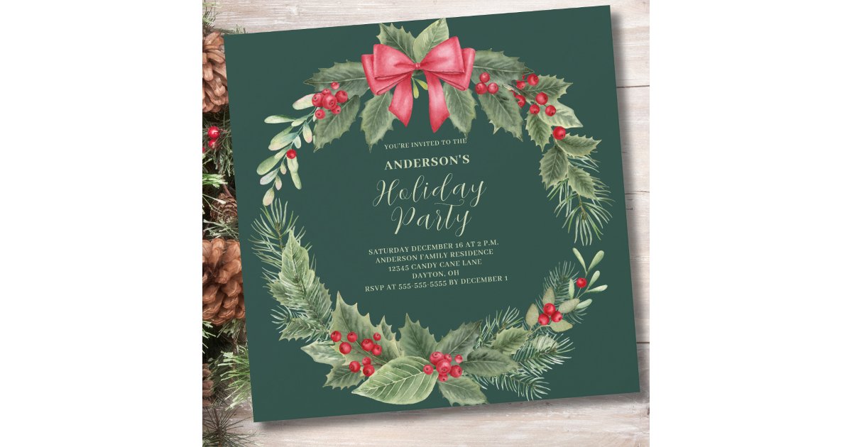 Classic Christmas Wreath Party Invitation | Zazzle