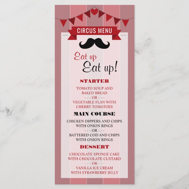 Classic Circus Poster Children's Birthday Menu | Zazzle