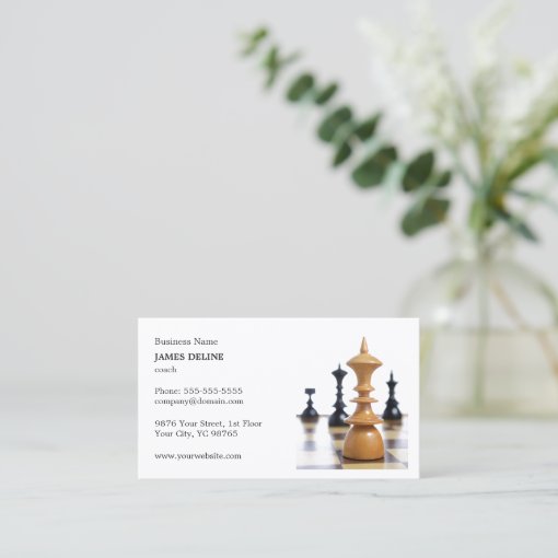 Classic Clean Chess Figures Coach Business Card | Zazzle