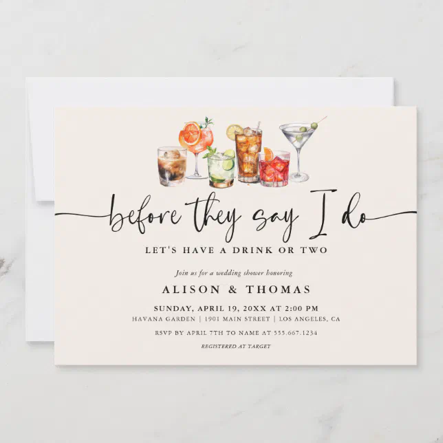 Classic Cocktail Wedding Shower | Engagement Party Invitation | Zazzle