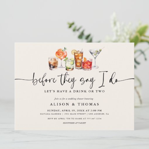 Classic Cocktail Wedding Shower | Engagement Party Invitation | Zazzle