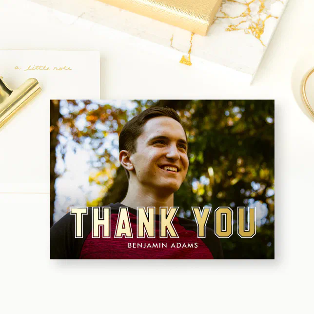 Classic Collegiate Flat FOIL Grad Thank You Card | Zazzle