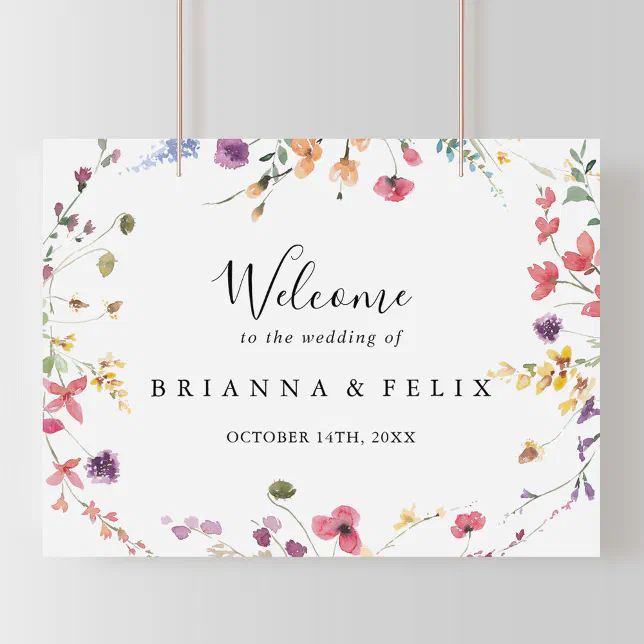 Classic Colorful Wild Floral Wedding Welcome Sign | Zazzle