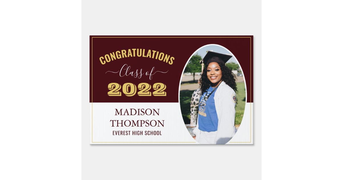 Classic Congrats Red Photo Graduation Sign | Zazzle