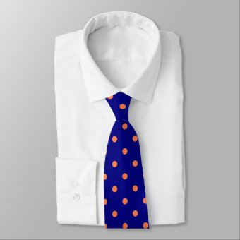 Classic Coral Polka Dots on Navy Tie | Zazzle