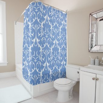 Classic Cornflower Blue & White Damask Floral Shower Curtain | Zazzle