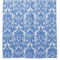 Classic Cornflower Blue & White Damask Floral Shower Curtain | Zazzle