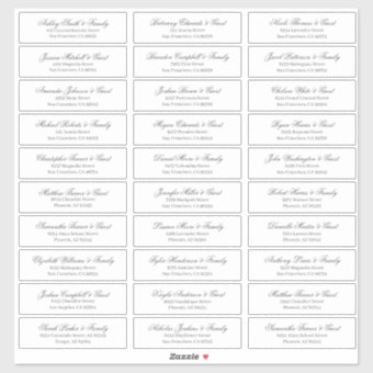 Classic Cursive Script Wedding Guest Names Address Sticker | Zazzle