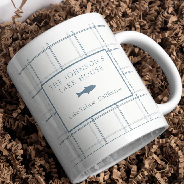 Classic Customizable Plaid Lake House Blue Fish Coffee Mug | Zazzle