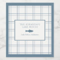 Classic Customizable Plaid Lake House Blue Fish Wine Label | Zazzle