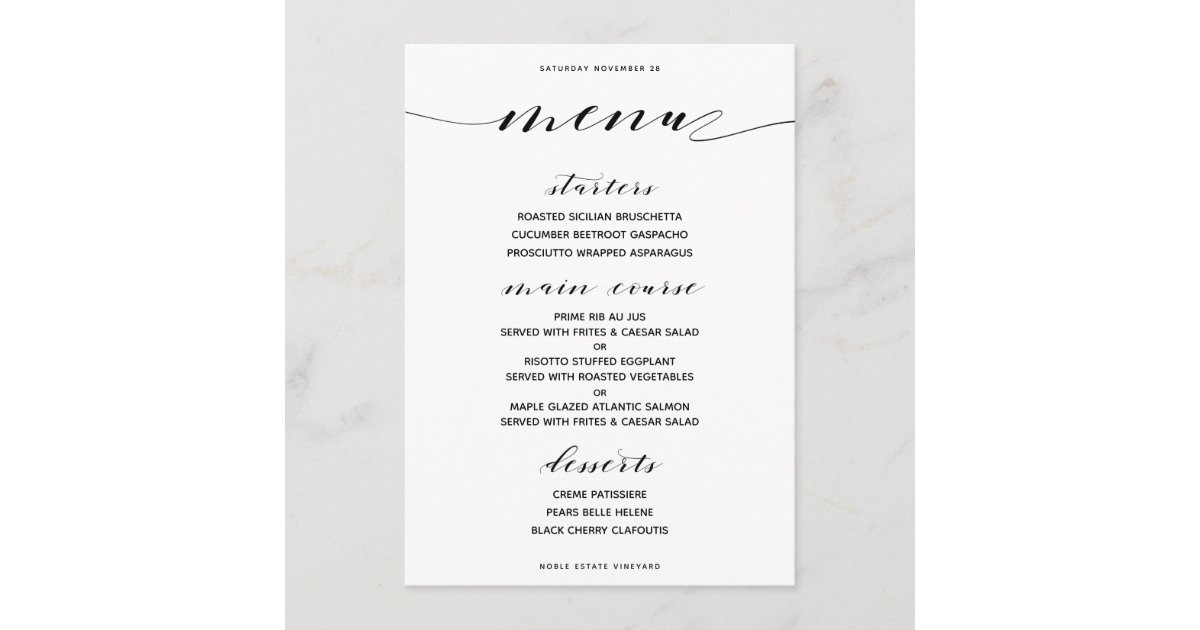 Classic Customizable Wide Dinner Menu | Zazzle