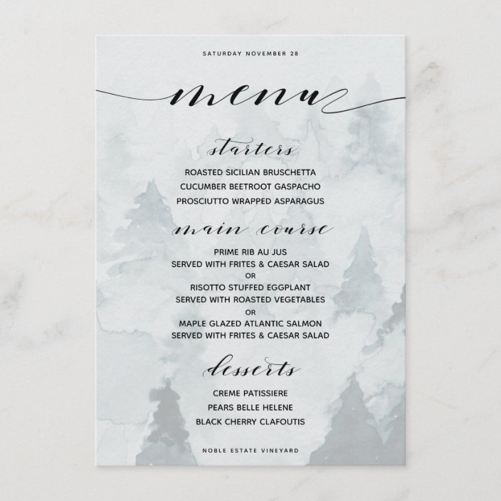 Classic Customizable Winter Theme Dinner Menu | Zazzle.com