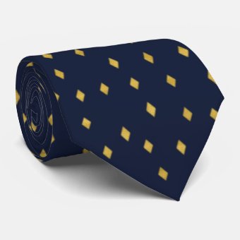 Classic dark blue golden diamond squares pattern neck tie | Zazzle