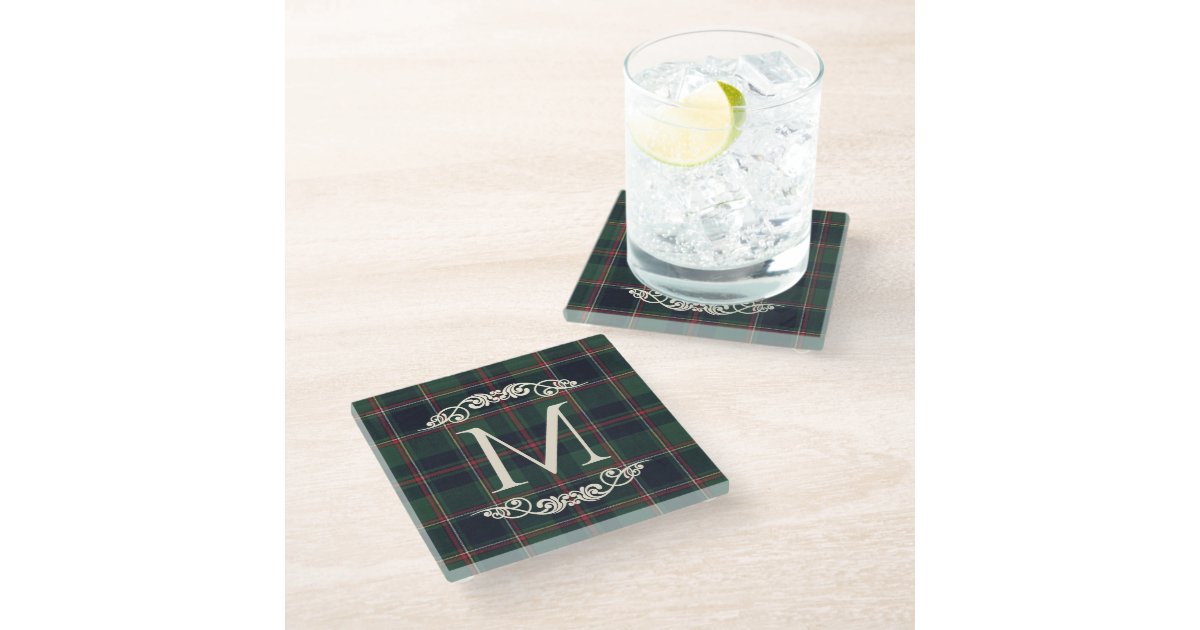 Classic Dark Blue Red Green Plaid Pattern Glass Coaster | Zazzle