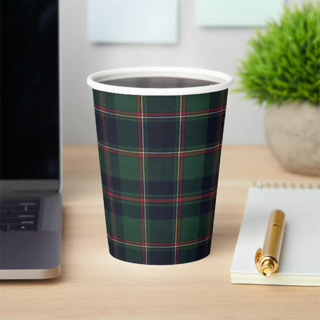 Classic Dark Blue Red Green Plaid Pattern Paper Cups | Zazzle
