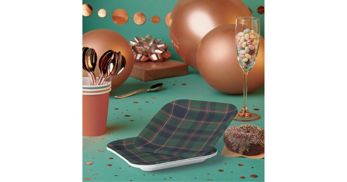 Classic Dark Blue Red Green Plaid Pattern Paper Plates | Zazzle