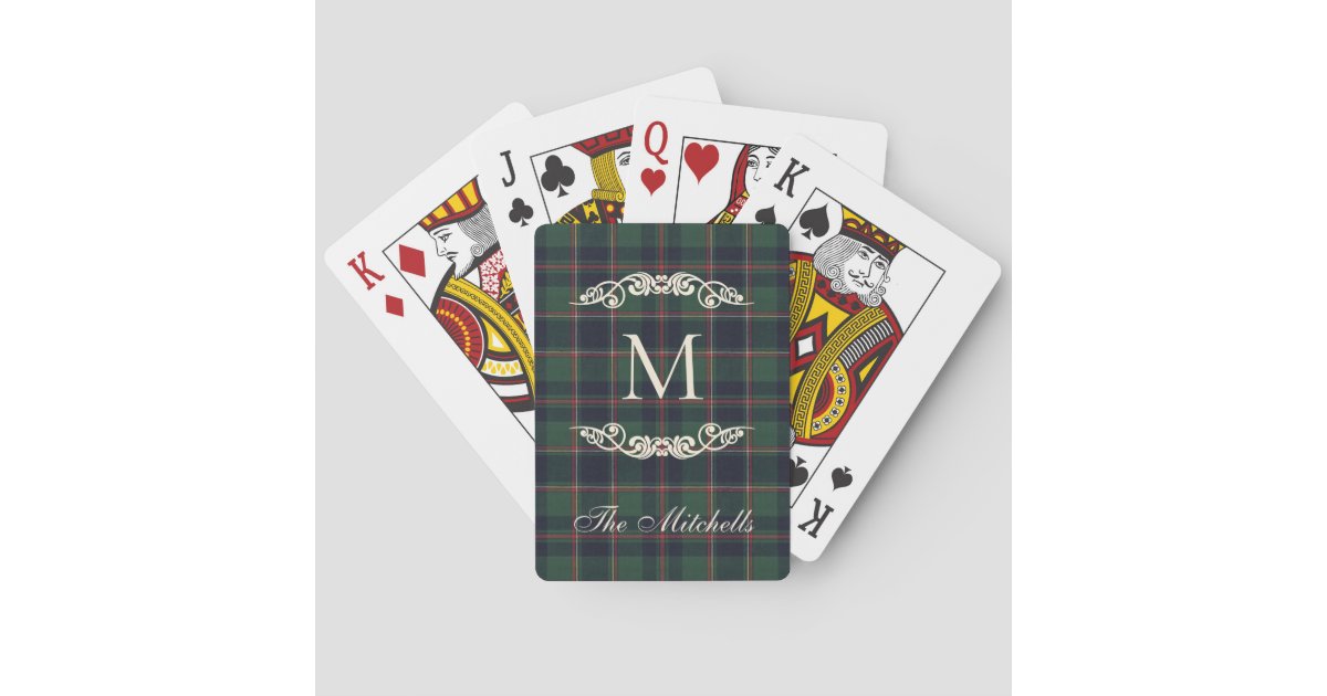 Classic Dark Blue Red Green Plaid Pattern Poker Cards | Zazzle