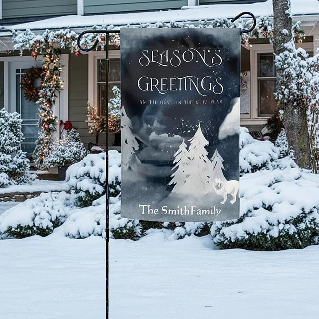 Classic dark winter scene with fox Christmas Garden Flag | Zazzle