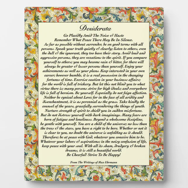 Classic Desiderata Florentine Plaque | Zazzle